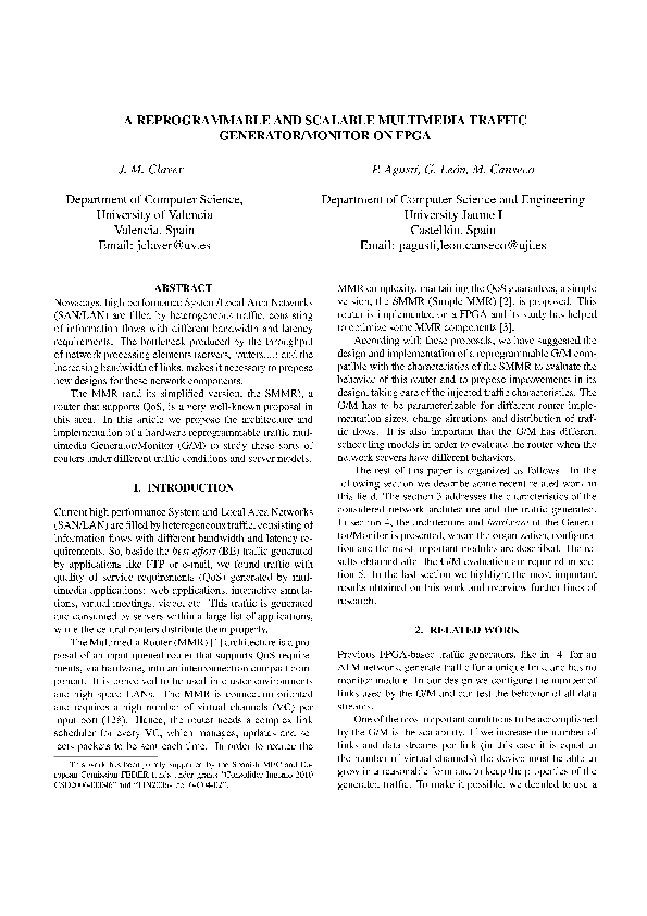 (PDF) A Reprogrammable and Scalable Multimedia Traffic Generator/Monitor on FPGA