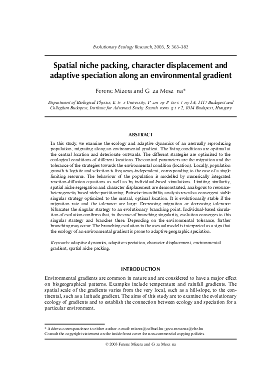 (PDF) Spatial niche packing, character displacement and adaptive ...