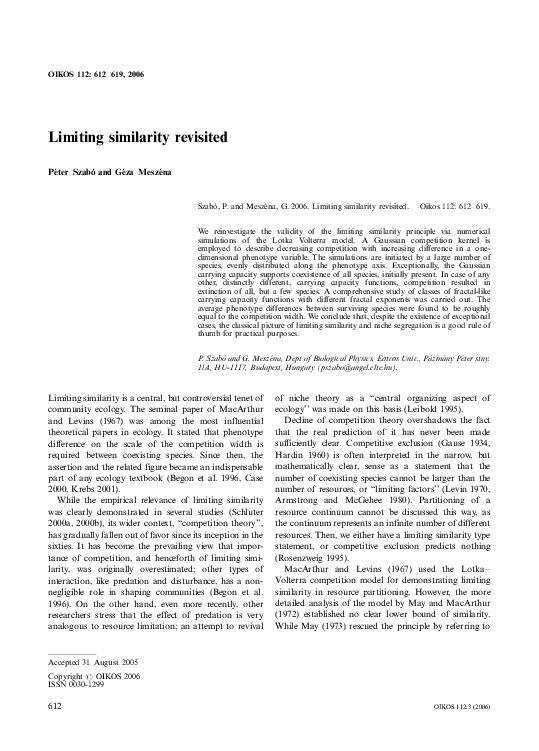 (PDF) Limiting similarity revisited