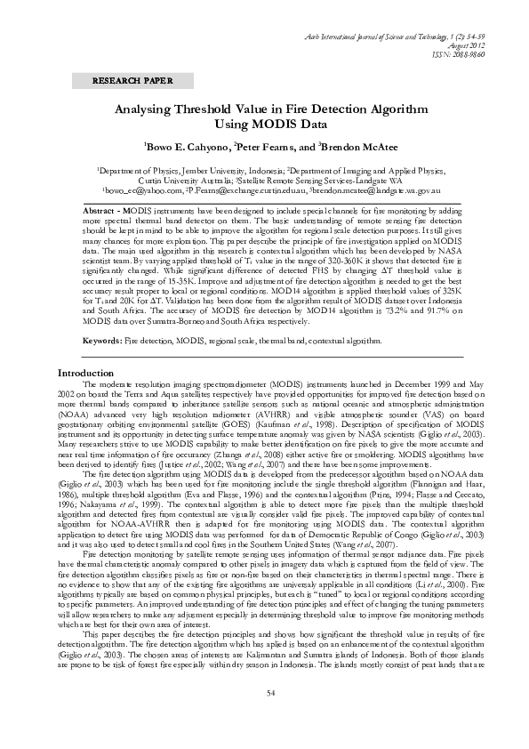 (PDF) Analysing Threshold Value in Fire Detection Algorithm Using MODIS Data