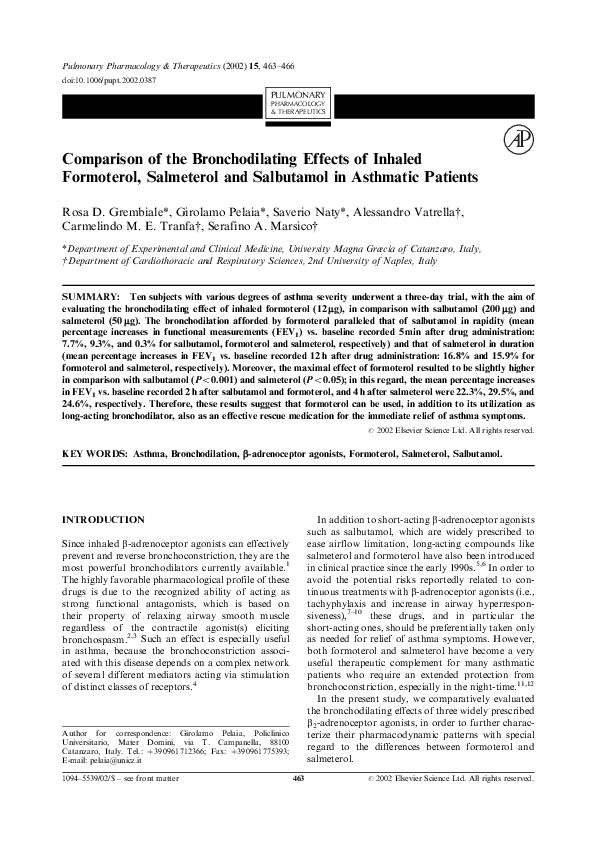 (PDF) Comparison of the bronchodilating effects of inhaled formoterol ...