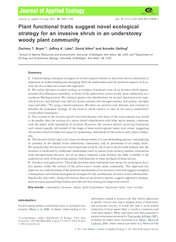 (PDF) Plant functional traits suggest novel ecological strategy for an ...
