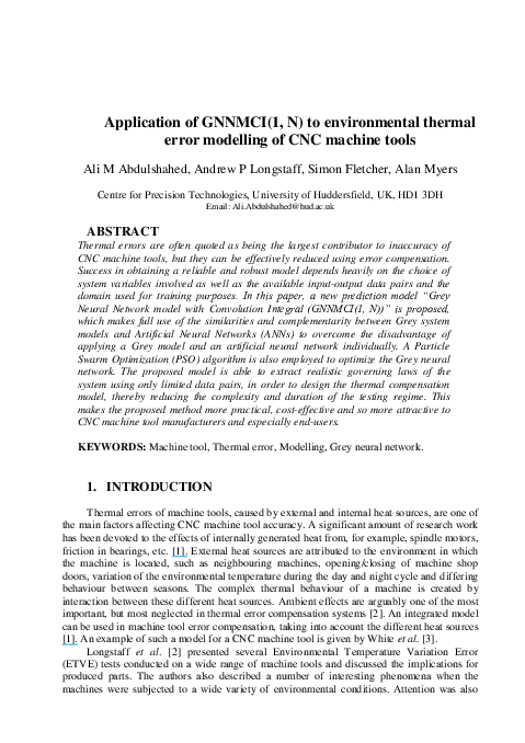 (PDF) Application of GNNMCI(1, N) to environmental thermal error modelling of CNC machine tools