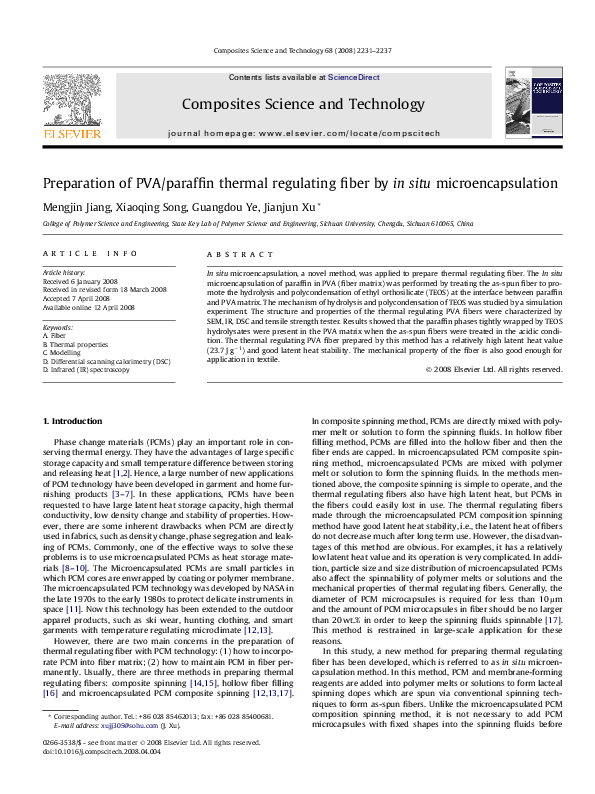 (PDF) Preparation of PVA/paraffin thermal regulating fiber by in situ ...