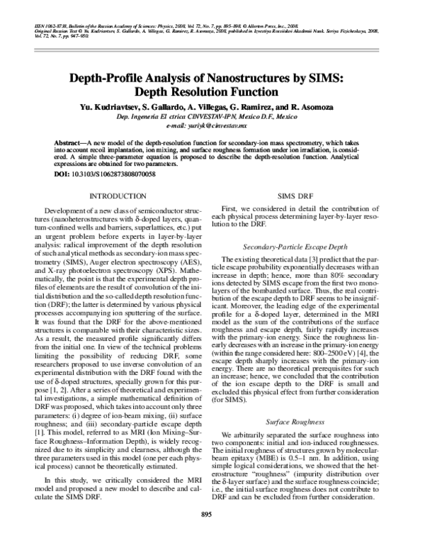 (PDF) Depth-profile analysis of nanostructures by SIMS: Depth ...