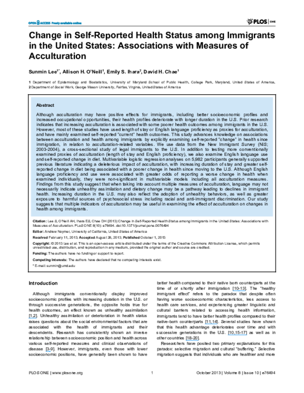(PDF) Change in Self-Reported Health Status among Immigrants in the ...