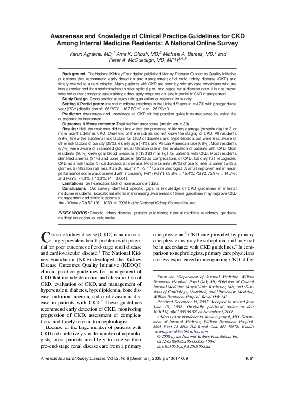 (PDF) Awareness and Knowledge of Clinical Practice Guidelines for CKD ...