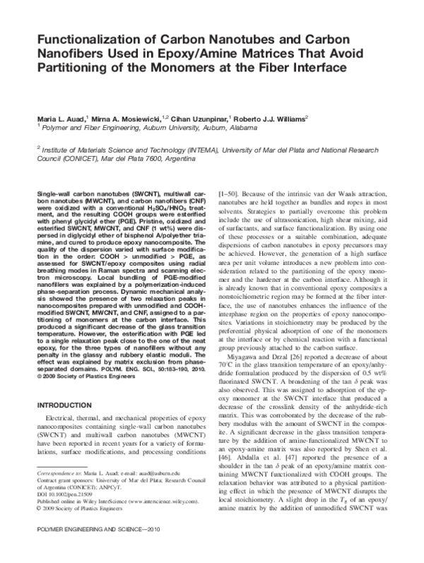 (PDF) Functionalization of carbon nanotubes and carbon nanofibers used in epoxy/amine matrices ...