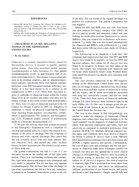 (PDF) Chancroid in an HIV-Negative Woman in the Midwestern United States