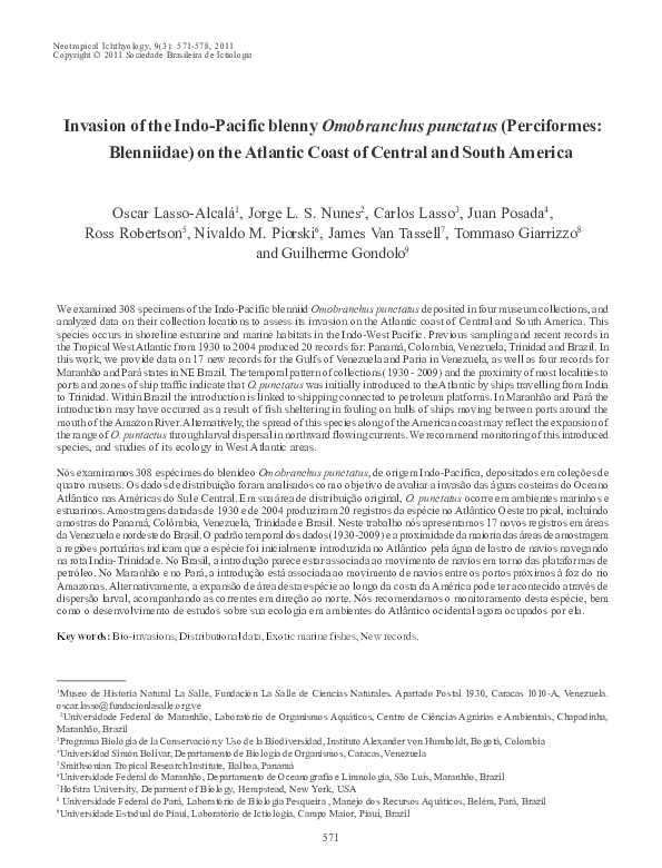 (PDF) Invasion of the Indo-Pacific blenny Omobranchus punctatus ...