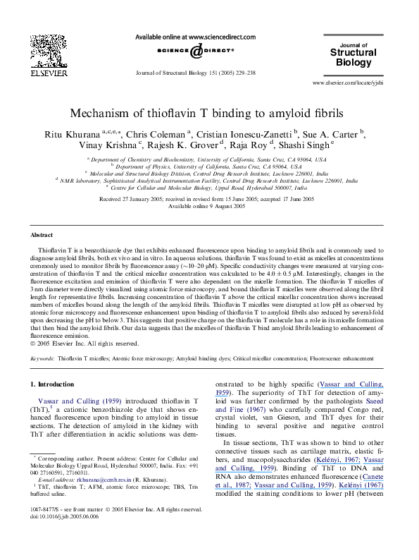 (PDF) Mechanism of Thioflavin T Binding to Amyloid Fibrils