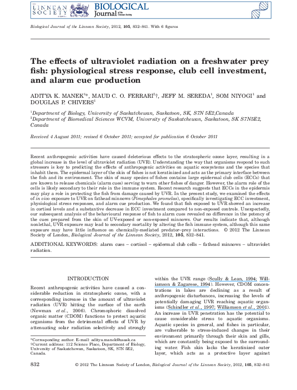 (PDF) The effects of ultraviolet radiation on a freshwater prey fish ...