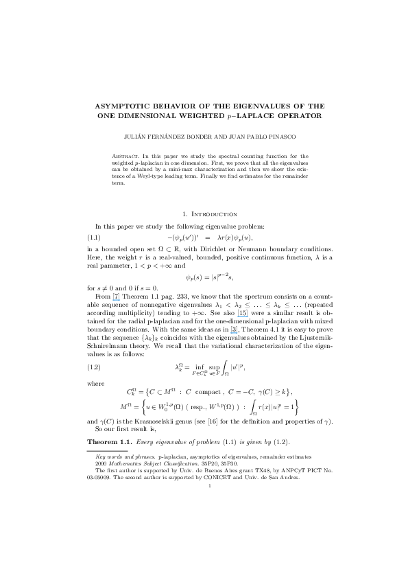 Pdf Asymptotic Behavior Of The Eigenvalues Of The One Dimensional
