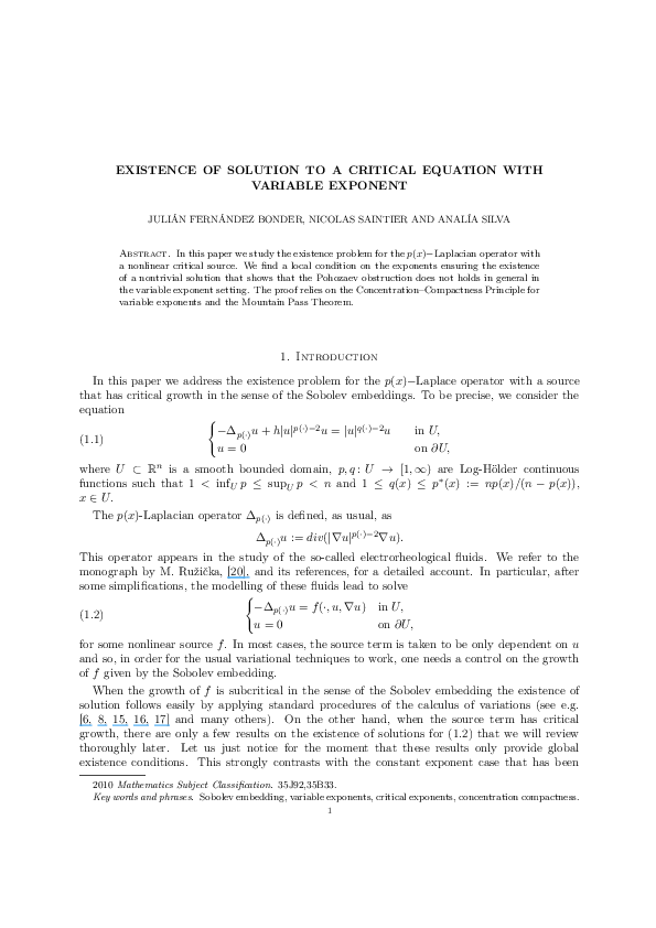 (PDF) Solutions to Critical Variable Exponent Equations