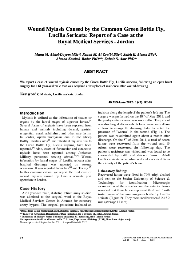 (PDF) Wound Myiasis Caused by the Common Green Bottle Fly, Lucilia ...