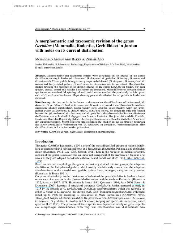 (PDF) A morphometric and taxonomic revision of the genus Gerbillus ...