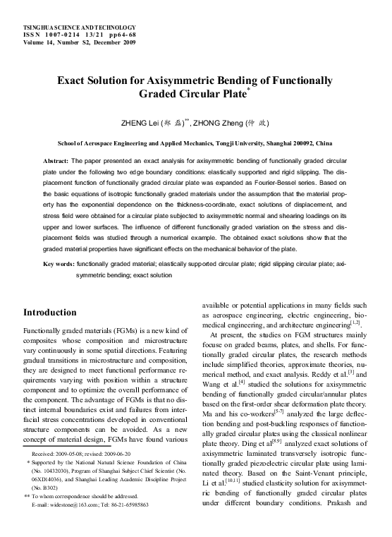 Pdf Exact Solution For Axisymmetric Bending Of Functionally Graded