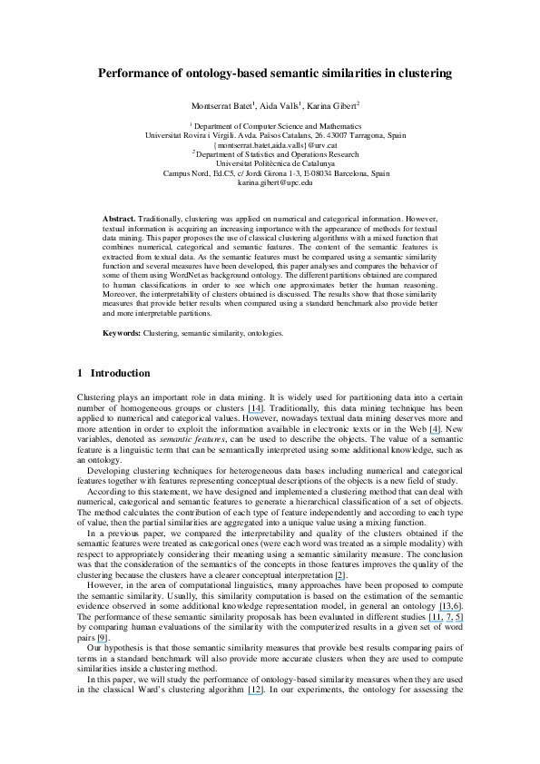 (PDF) Performance of ontology-based semantic similarities in clustering