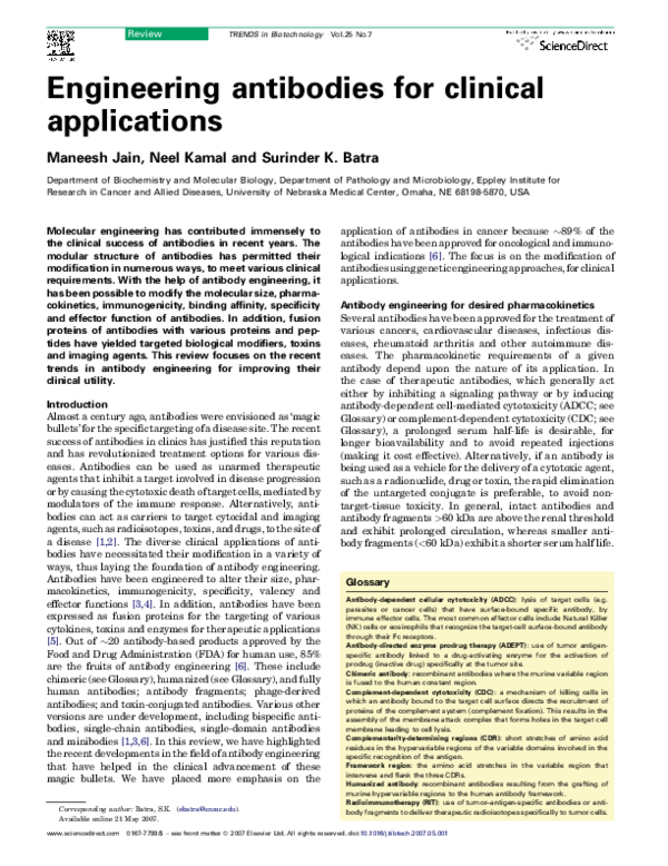 (PDF) Engineering antibodies for clinical applications