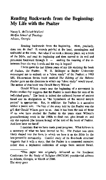 (PDF) Reading Backwards from the Beginning: My Life with the Psalter
