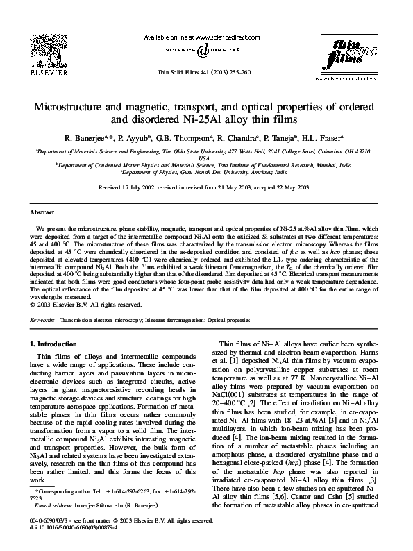 (PDF) Microstructure and magnetic, transport, and optical properties of ordered and disordered ...
