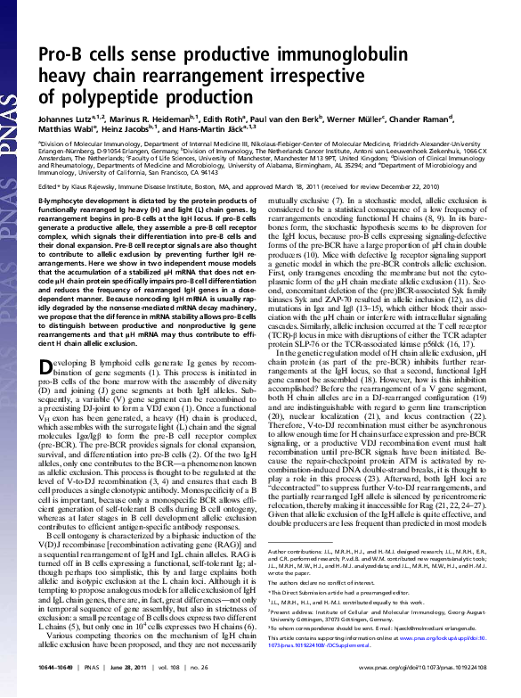 (PDF) Pro-B cells sense productive immunoglobulin heavy chain ...
