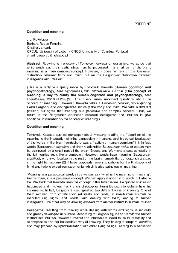 (PDF) PREPRINT Cognition and meaning