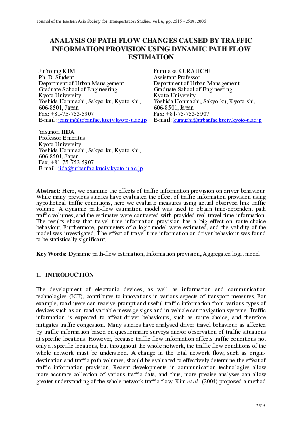 (PDF) Analysis of Path Flow Changes Caused by Traffic Information Provision Using Dynamic Path ...