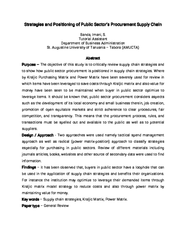 (PDF) Strategies and Positioning of Public Sector's Procurement Supply ...