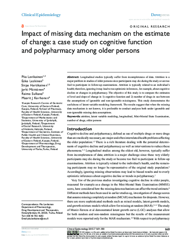 (PDF) Impact of missing data mechanism on the estimate of change: a case study on cognitive ...