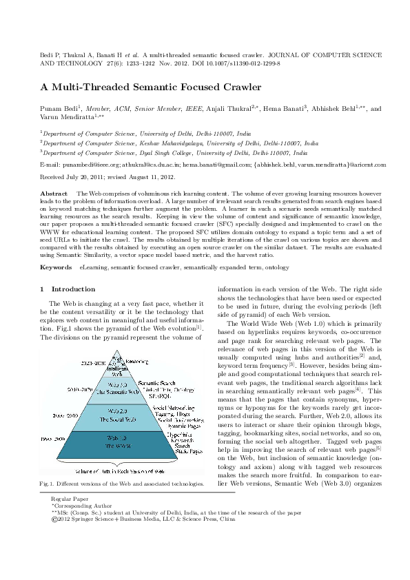 (PDF) A Multi-Threaded Semantic Focused Crawler