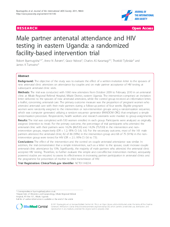 (PDF) Male partner antenatal attendance and HIV testing in eastern ...