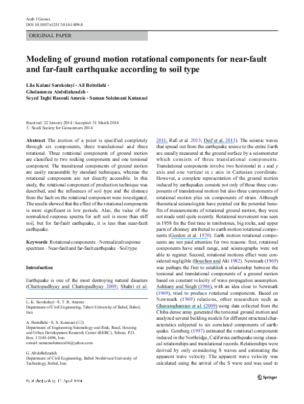 (PDF) Modeling of ground motion rotational components for near-fault ...
