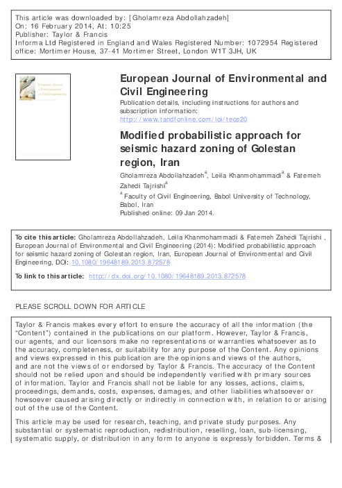 (PDF) Modified probabilistic approach for seismic hazard zoning of ... (PDF) Modified probabilistic approach for seismic hazard zoning of ...