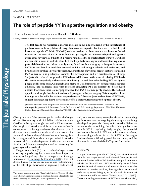 (PDF) The role of peptide YY in appetite regulation and obesity