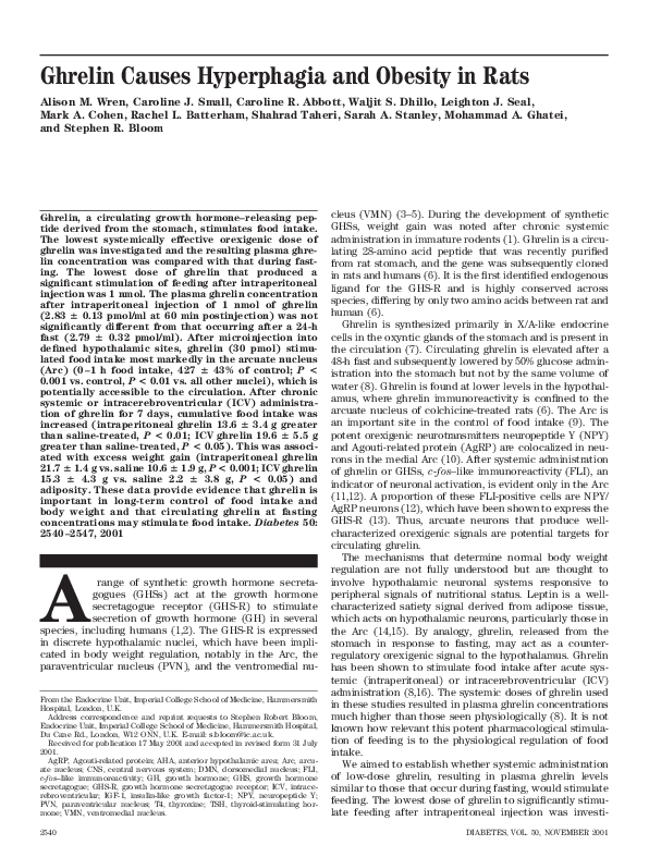 (PDF) Ghrelin Causes Hyperphagia and Obesity in Rats | Rachel Batterham ...