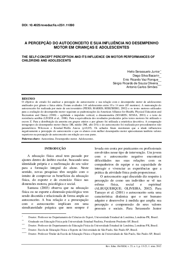 (PDF) A percepção do autoconceito e sua influência no desempenho motor ...
