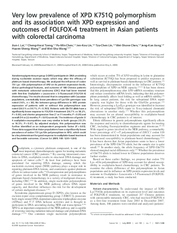 (PDF) Very low prevalence of XPD K751Q polymorphism and its association ...