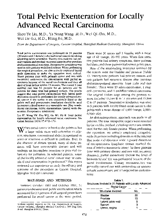 (PDF) Total pelvic exenteration for locally advanced rectal carcinoma