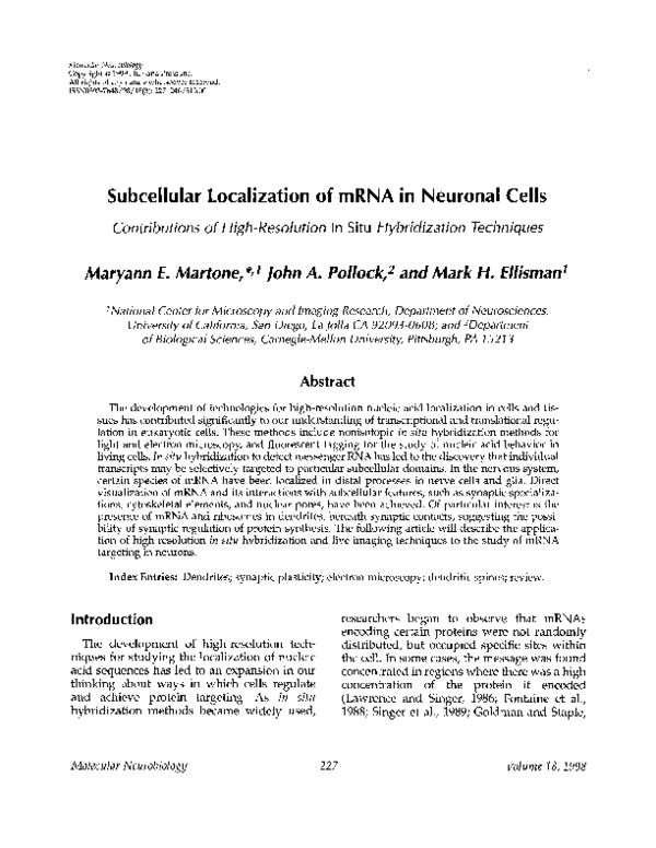 (PDF) Subcellular localization of mRNA in neuronal cells | Mark ...