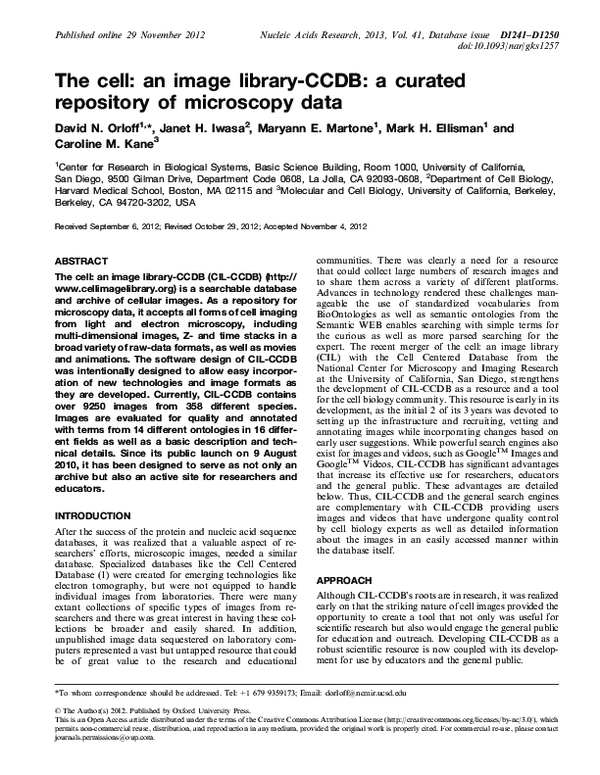 (PDF) The cell: an image library-CCDB: a curated repository of ...