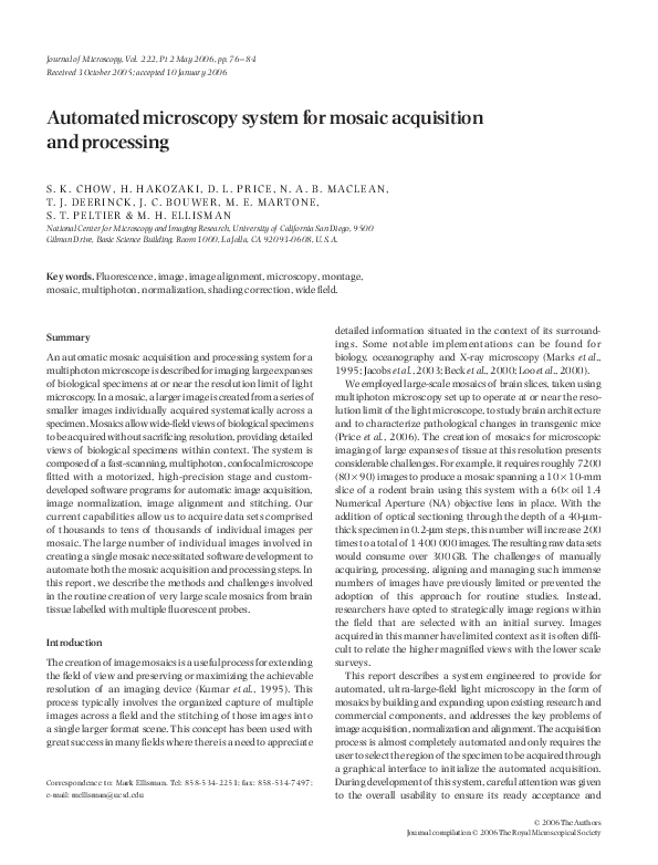 (PDF) Automated microscopy system for mosaic acquisition and processing
