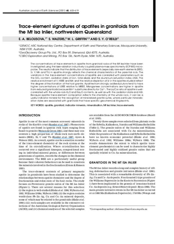 (PDF) Trace‐element signatures of apatites in granitoids from the Mt ...