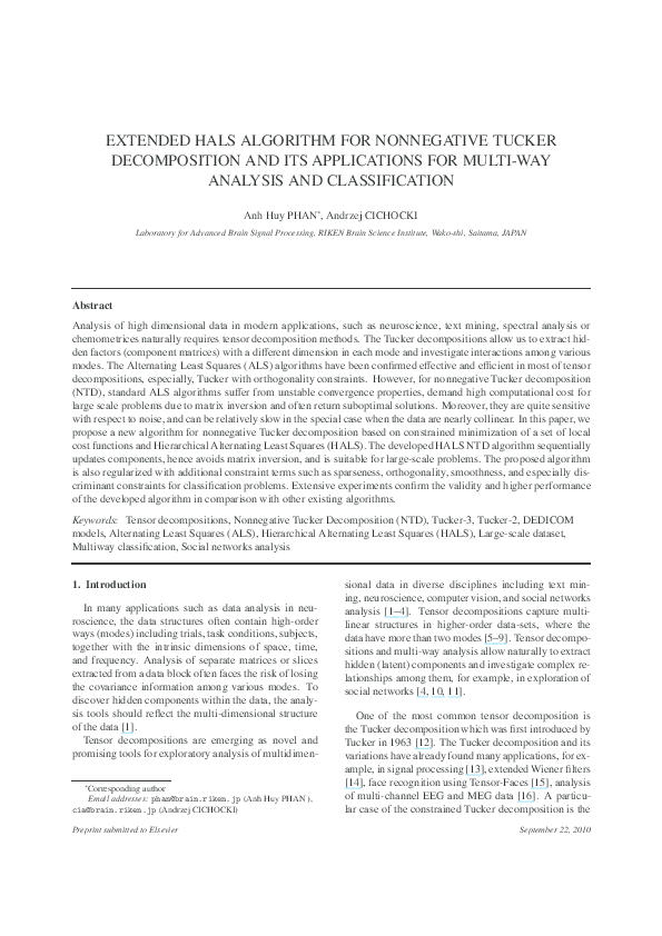 Pdf Extended Hals Algorithm For Nonnegative Tucker Decomposition And Its Applications For