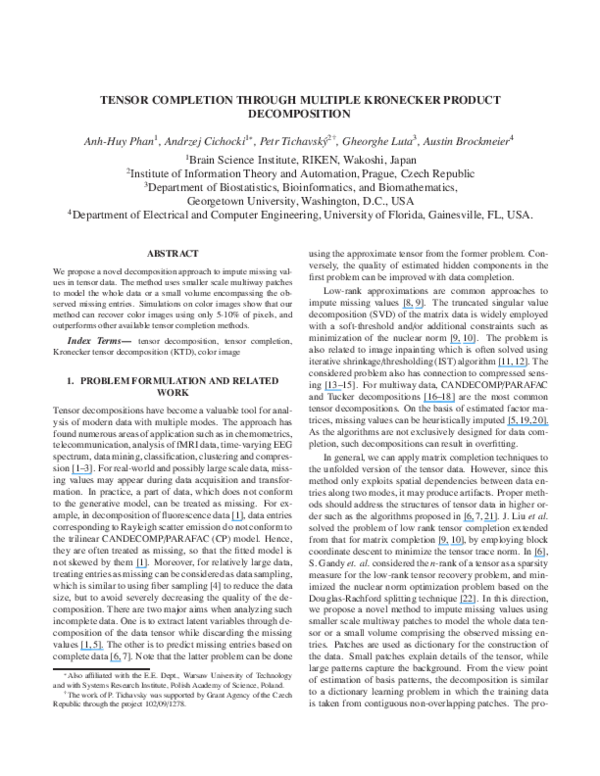 (PDF) Tensor completion throughmultiple Kronecker product decomposition