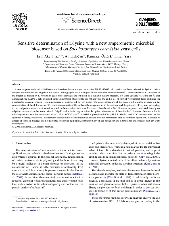 Pdf Sensitive Determination Of L Lysine With A New Amperometric Microbial Biosensor Based On