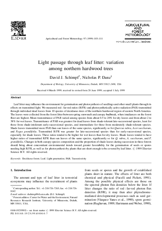 (PDF) Light passage through leaf litter: variation among northern ...