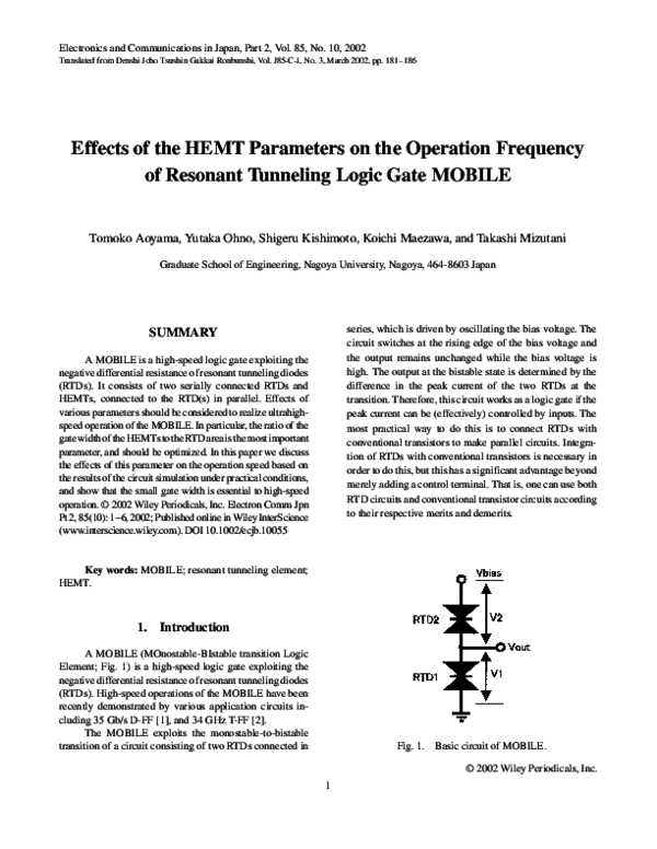 (PDF) Effects of the HEMT parameters on the operation frequency of resonant tunneling logic gate ...