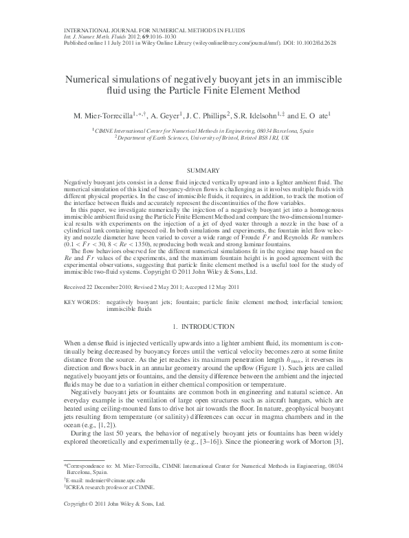 (PDF) Numerical simulations of negatively buoyant jets in an immiscible fluid using the Particle ...