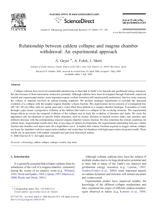 (PDF) Relationship between caldera collapse and magma chamber ...